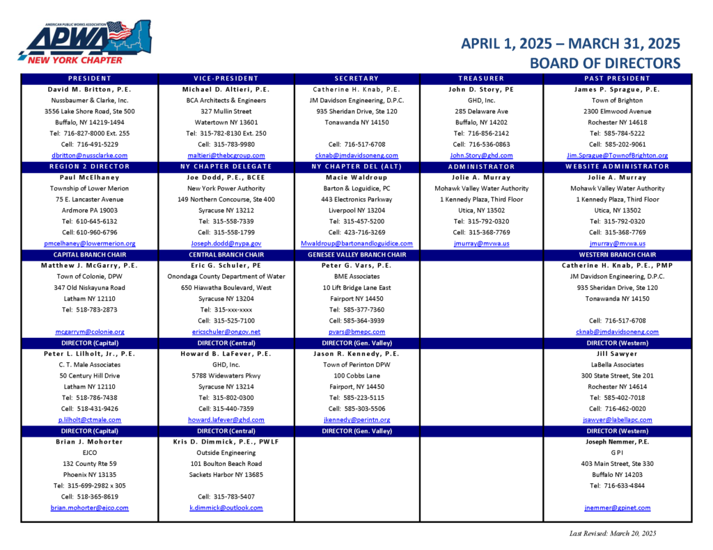 Chapter Officers – APWA New York Chapter